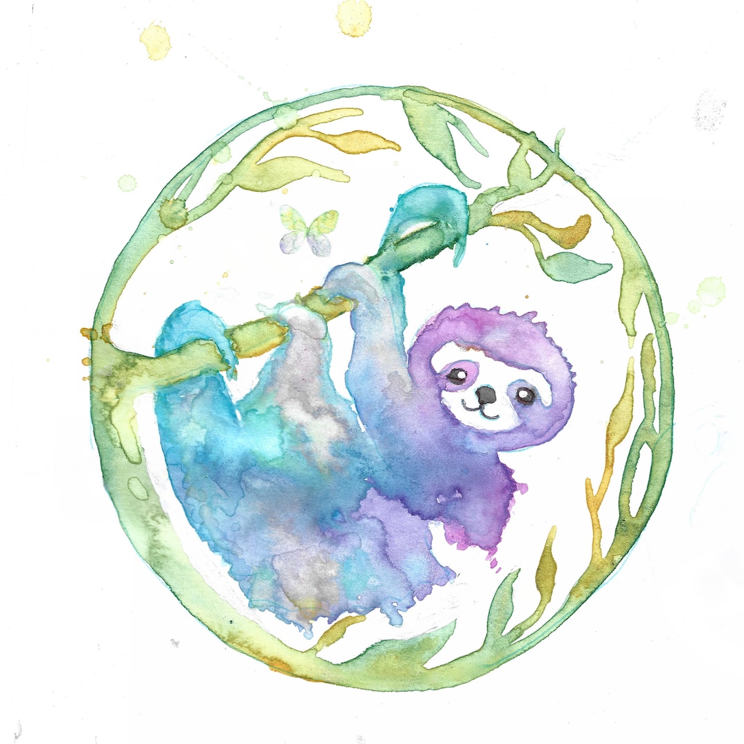 Watercolor Sloth Art Prints - Etsy