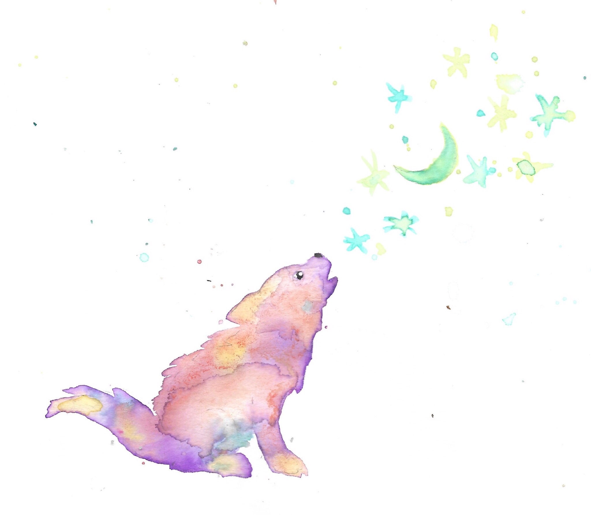 Whimsical Wolf Cub Howling the Moon & Stars Art Prints and Cards - Etsy