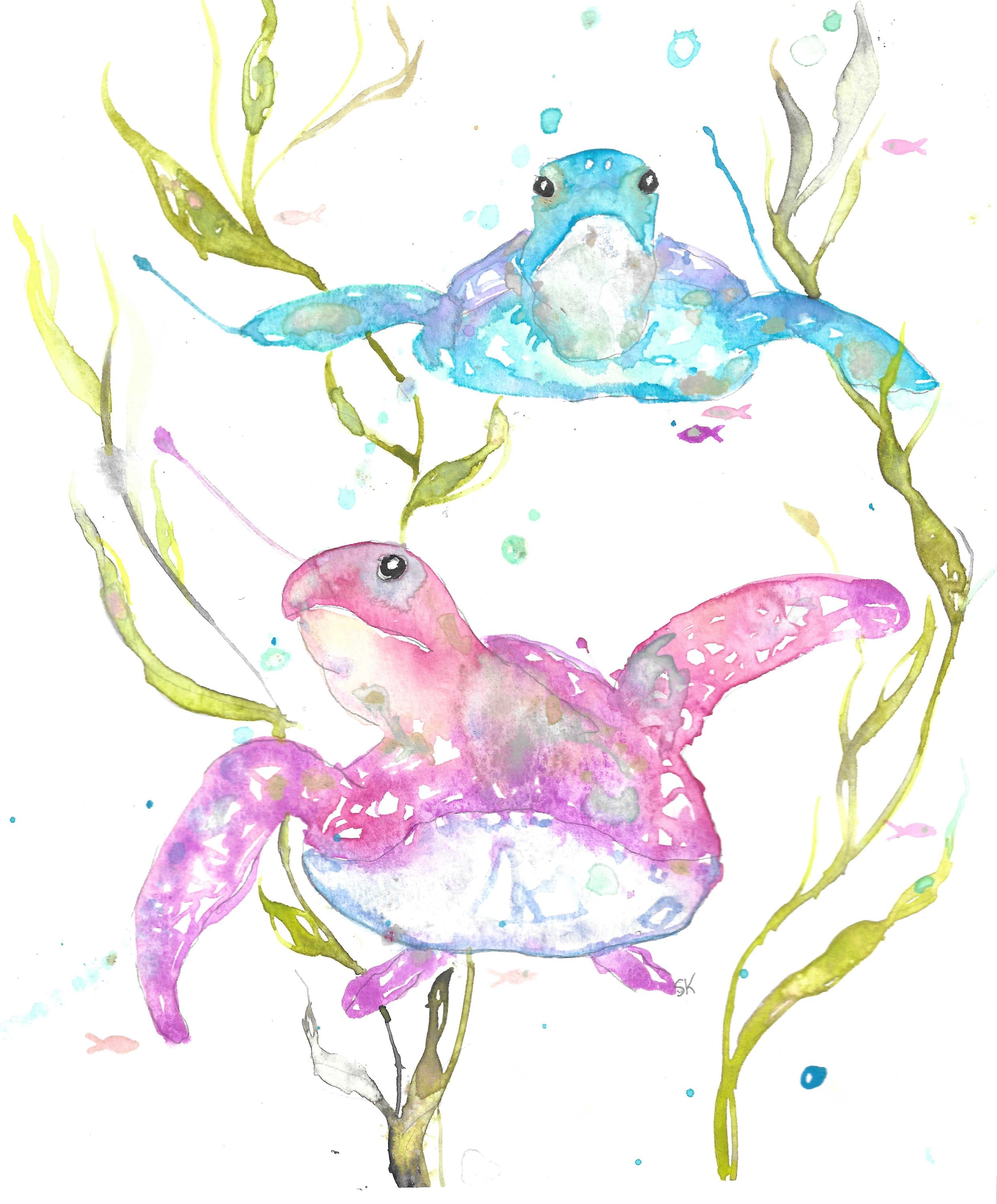 Dreamy Sea Turtles Swimming Watercolor Art Prints - Etsy