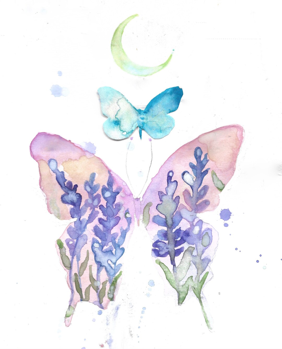 Beautiful Moon and Butterfly Watercolor Cards & Prints - Etsy