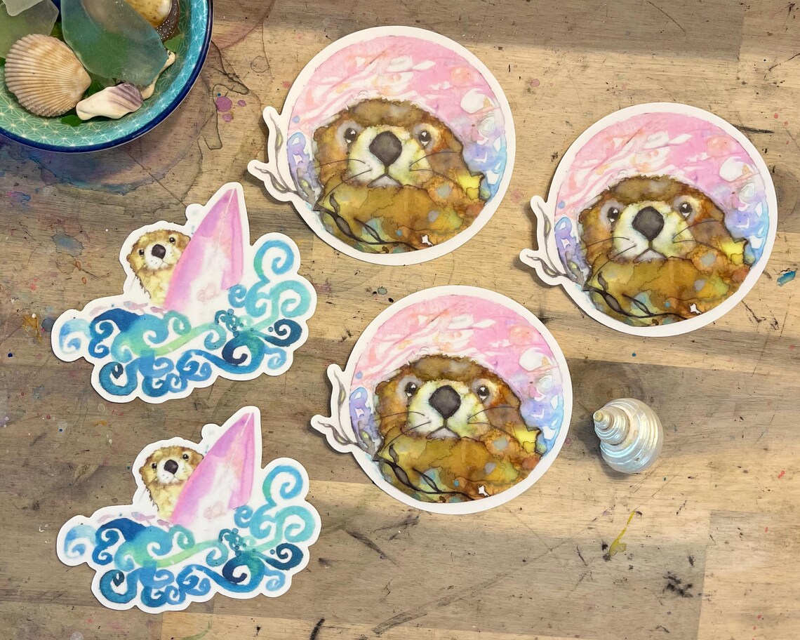 Sea Otter Sunset Round Stickers - Etsy