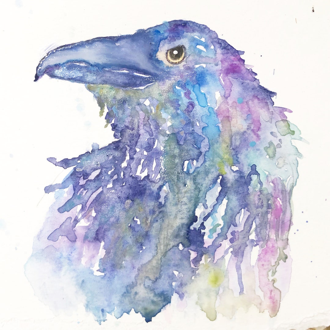 Mystical Raven Watercolor Art Prints - Etsy
