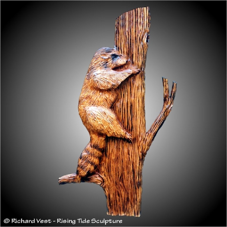 Climbing Raccoon Wall Carving - Etsy