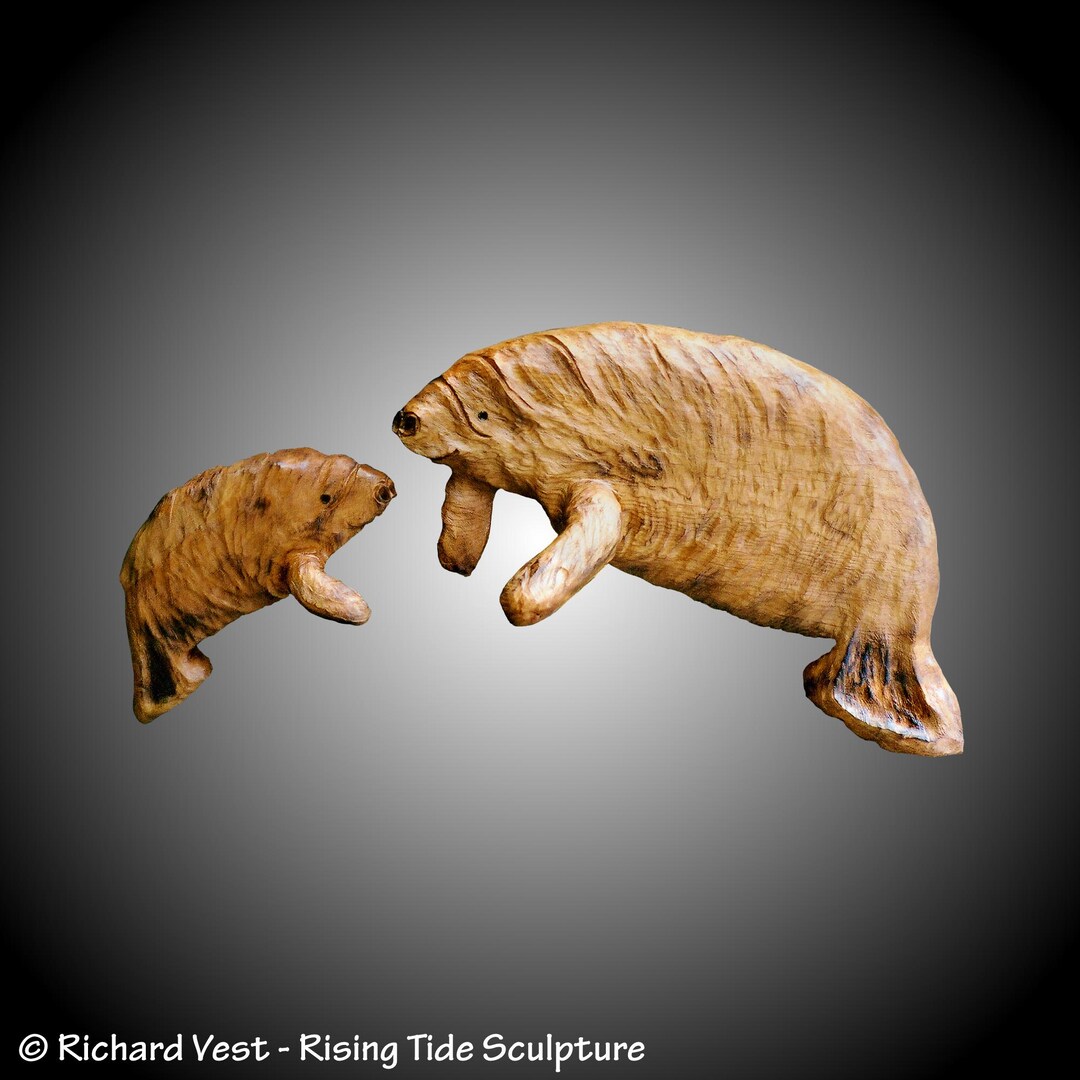 Manatee Mother With Baby Wall Sculpture Hand Carved Alder Wood Tung Oil ...