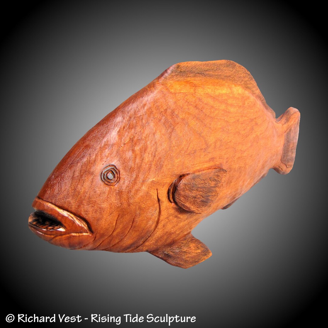 Custom Parrot Fish Free Standing Sculpture Alder Wood Hand Rubbed Tung ...