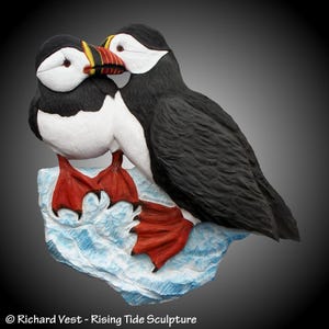 Twin Atlantic Puffins Wall Carving - Etsy
