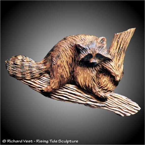Branch Raccoon Wall Carving - Etsy