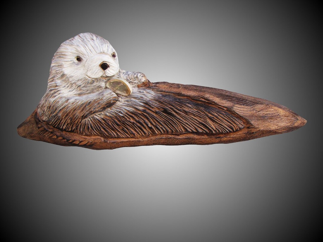 Hand Carved Sea Otter Wall Sculpture: Alder Wood Abalone Shell Decor - Etsy