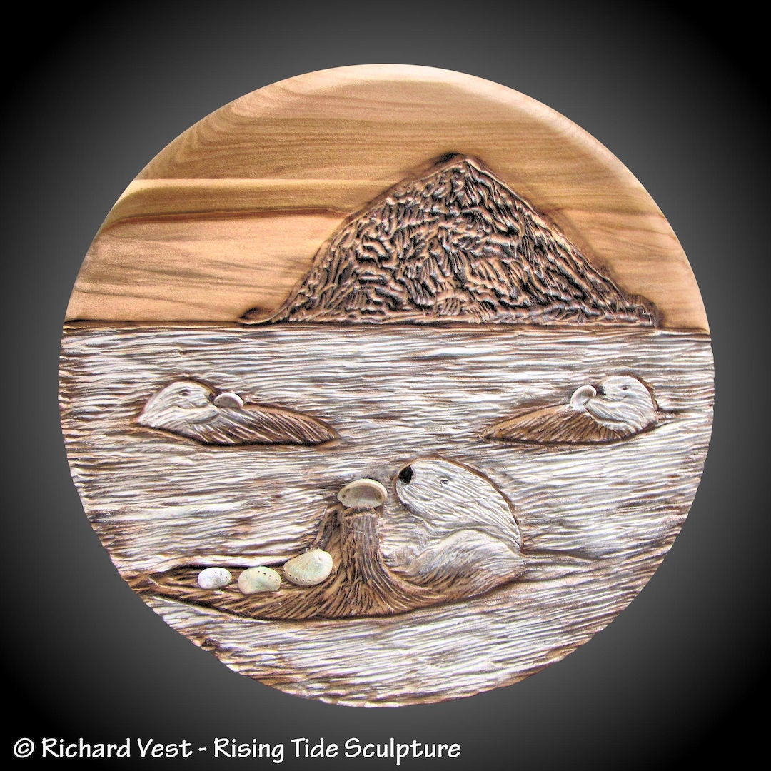 Morro Rock Trio Sea Otters Wall Sculpture Hand Carved Made to Order in ...