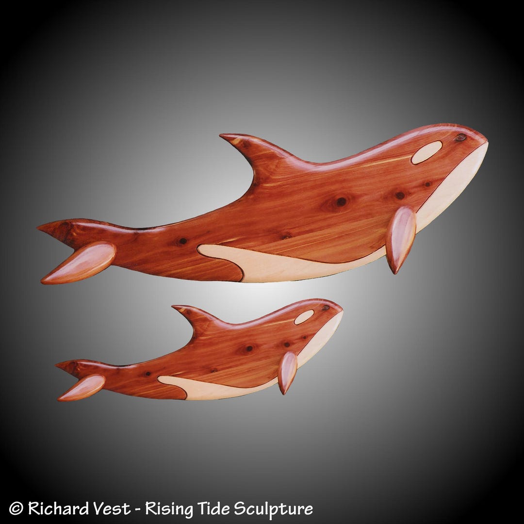 Orca Whales Mother and Calf Hand Carved in Tennessee Red Cedar and ...