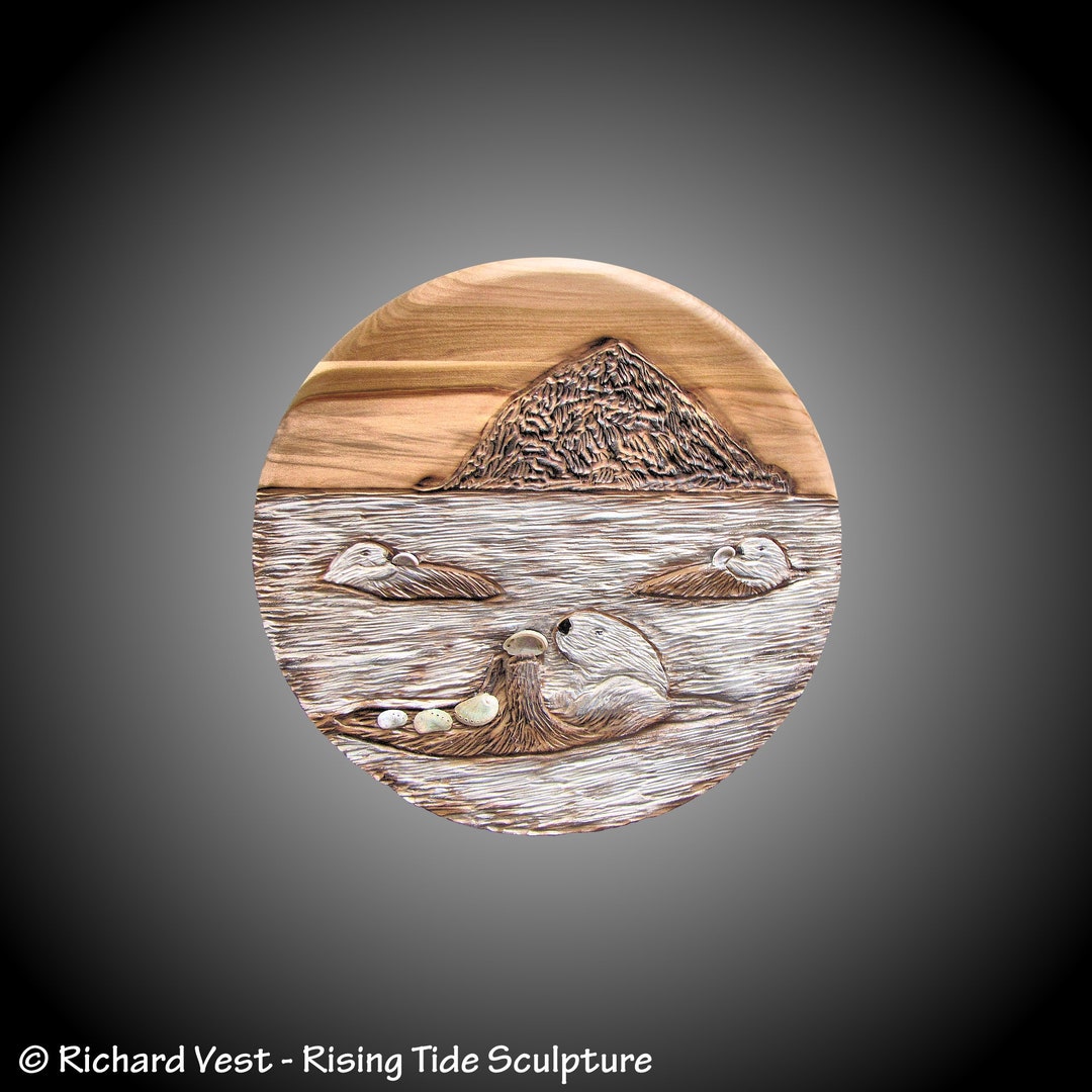 Morro Rock Trio Sea Otters Wall Sculpture Hand Carved Made to Order in ...