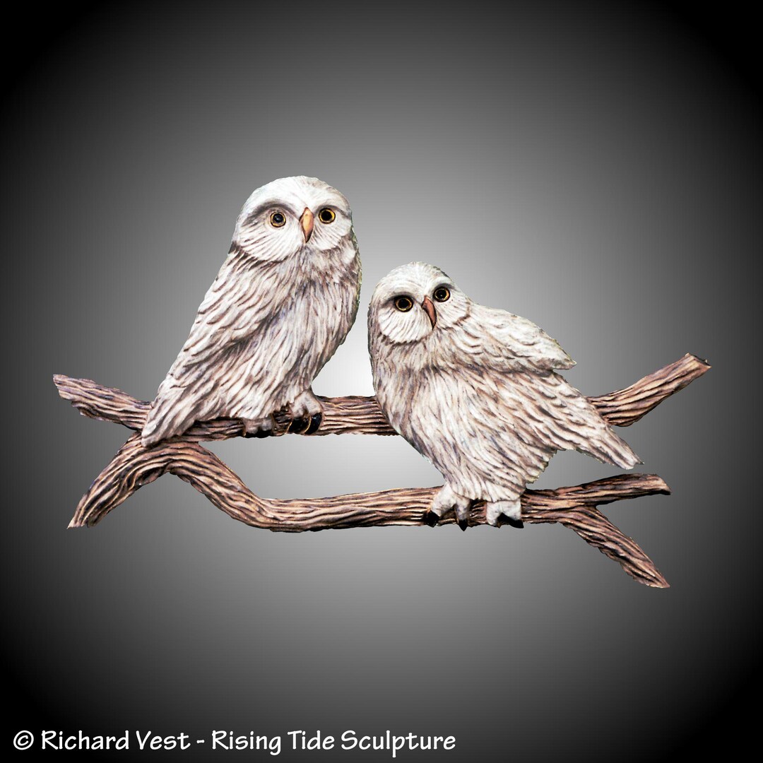Twin Branch Snowy Owls Wall Carving in Alder Wood Hand Carved Made to ...