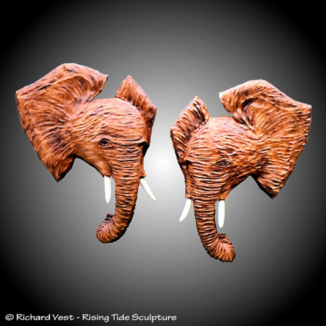 Twin African Elephants Wall Sculptures in Alder Wood Maple - Etsy