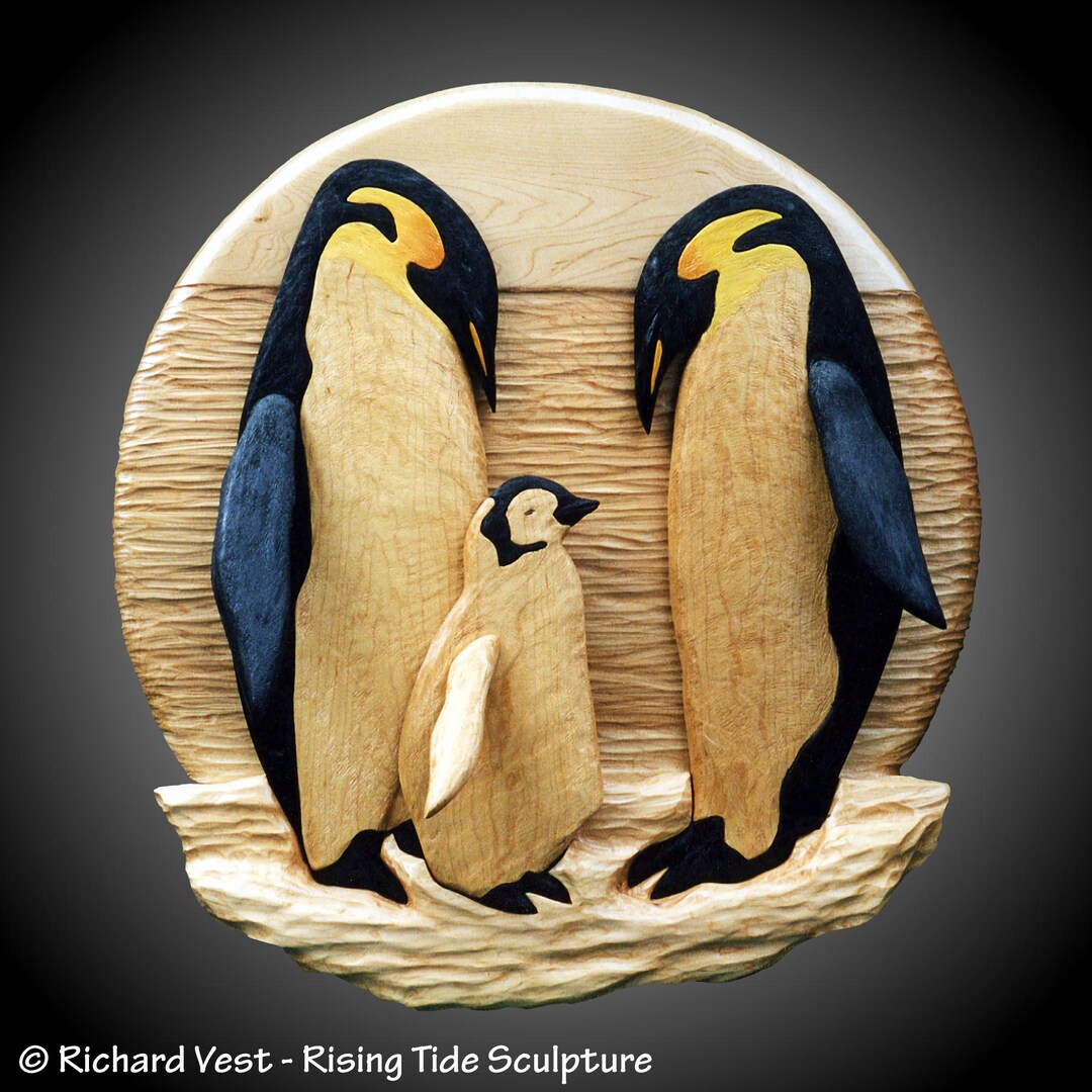 Emperor Emperor Penguin Family Wall Sculpture Hand Carved Made to Order ...