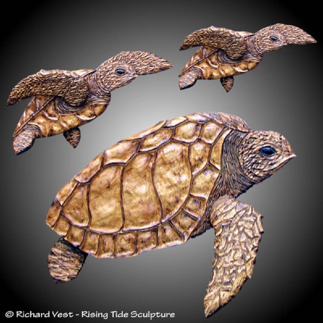 Sea Turtles Family Grouping in Alder Wood Wall Hanging Hand Carved Wall Decor Made to Order Wall ...