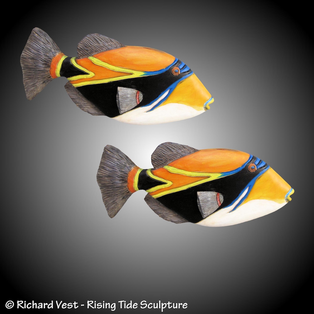 Twin Hawaiian Humu Humu Fish Wall Sculptures Hand Carved Made to Order ...