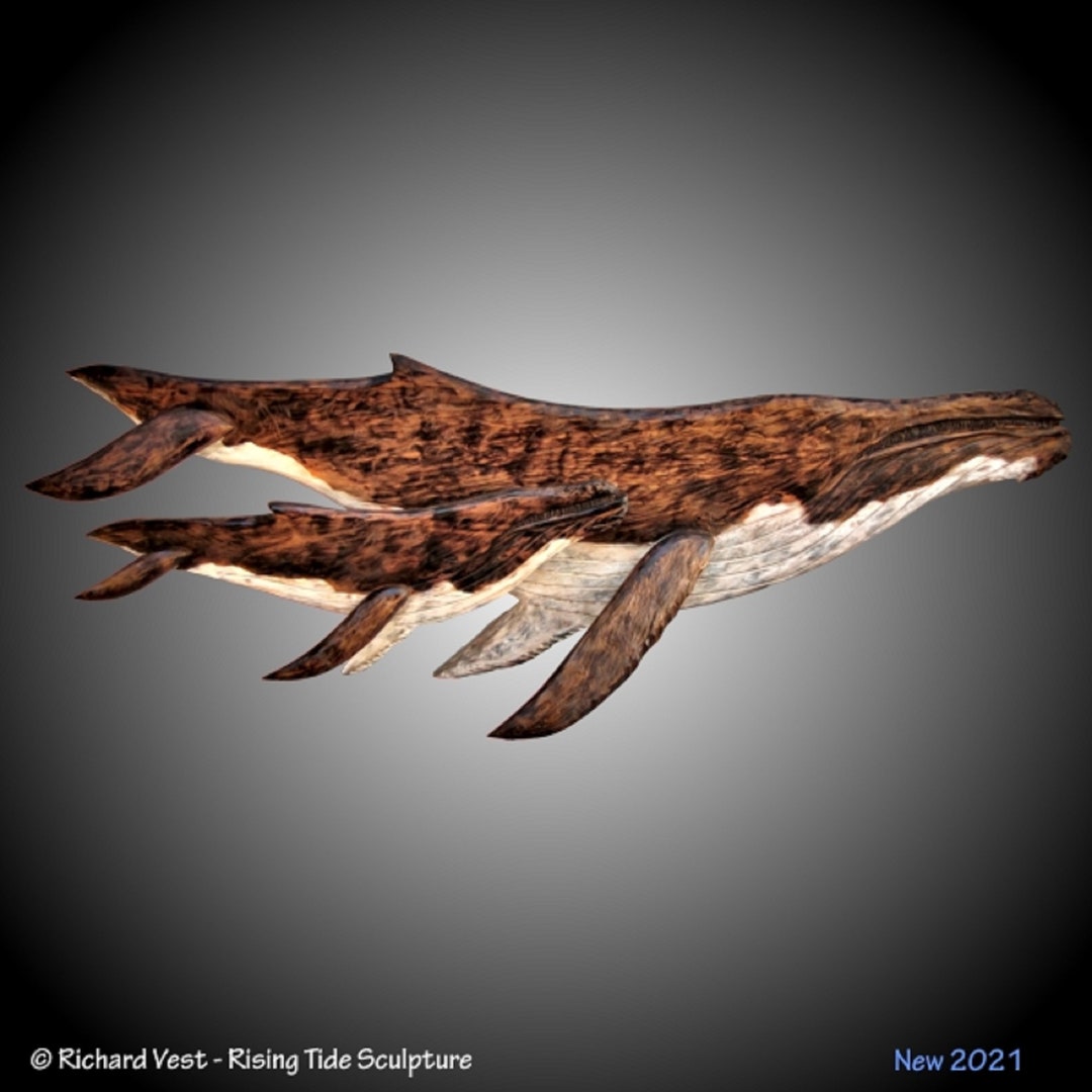 Humpback Whales Mother Calf Hand Carved Made to Order Alder Wood White ...