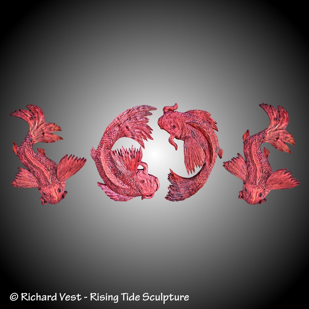 Yin Yang Koi Family Wall Sculpture in Tennessee Red Cedar Wood - Etsy