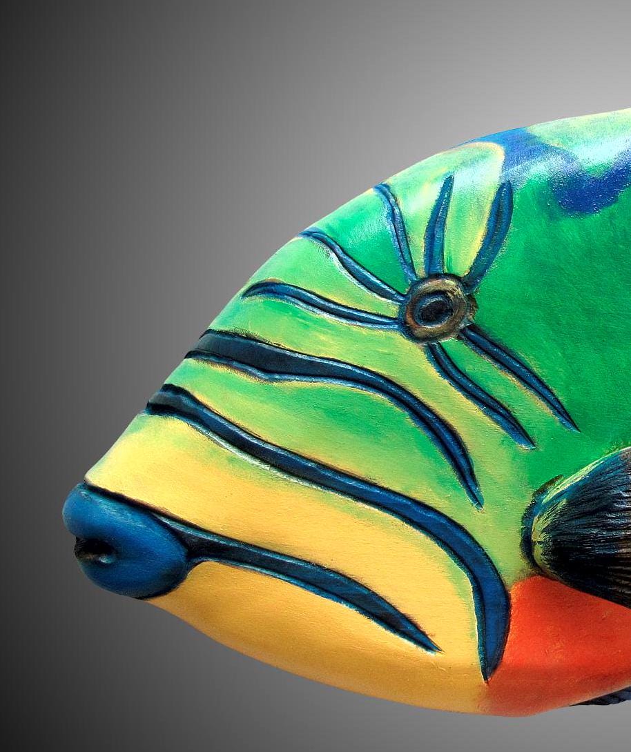 Hand Carved Queen Trigger Fish Wall Sculpture: Colorful Home Decor - Etsy