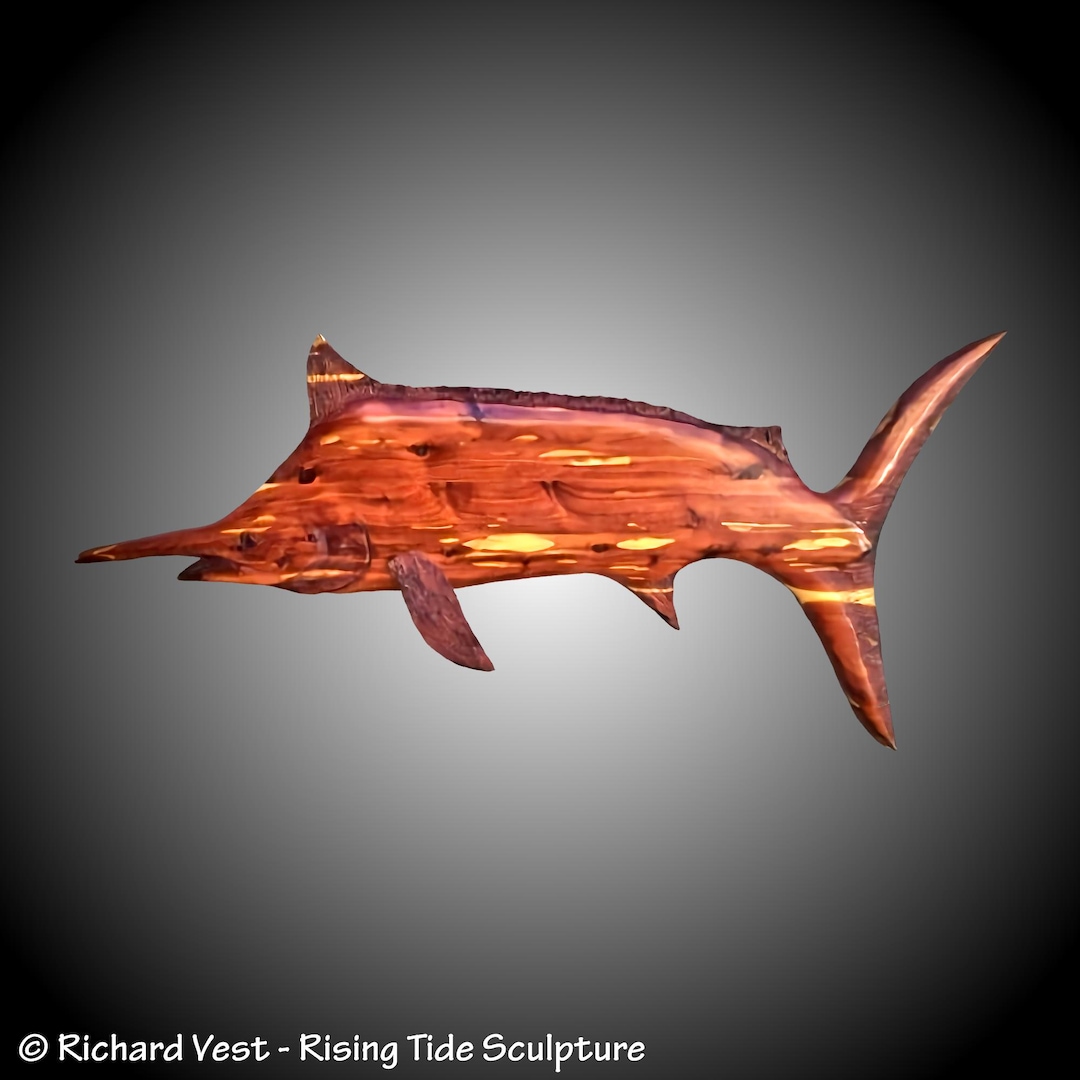 Black Marlin Game Fish in Red Cedar Wood Hand Carved Wood Wall Decor ...
