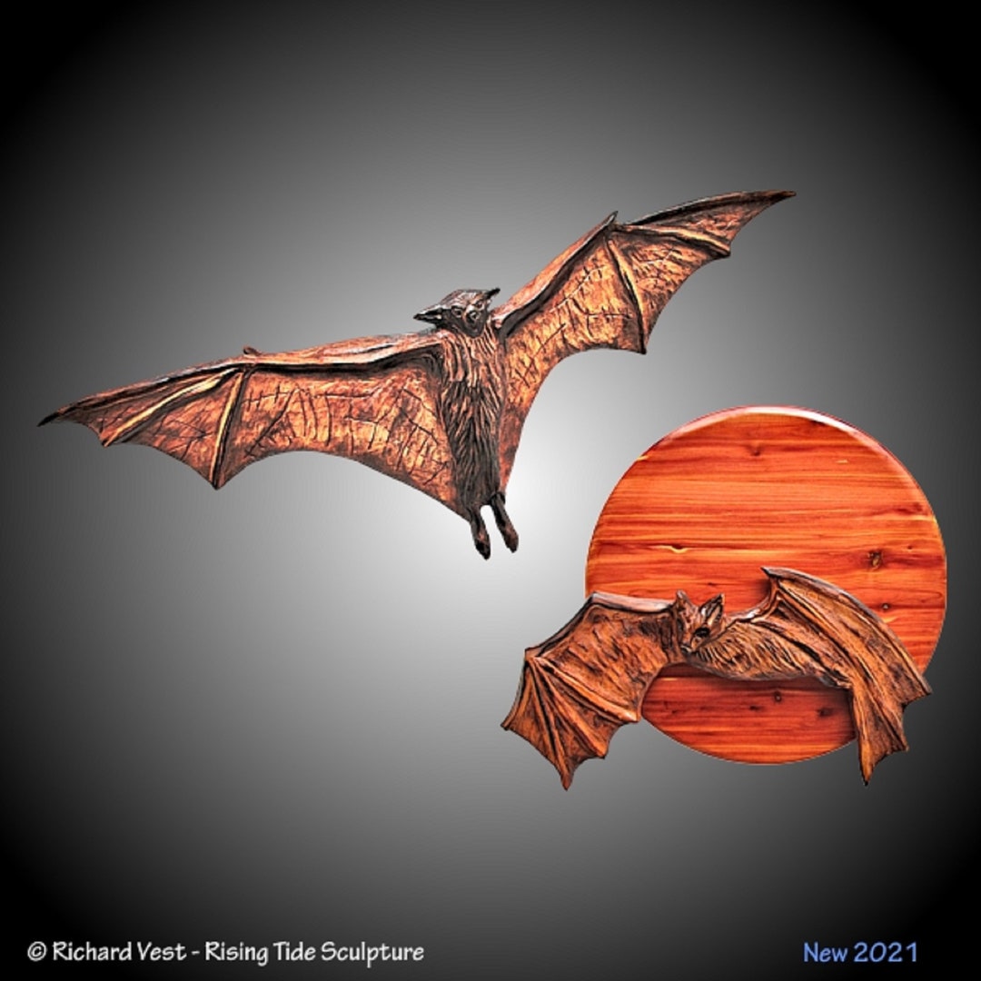 Flying Bat Combination Wall Carvings in Tennessee Red Cedar and Alder ...