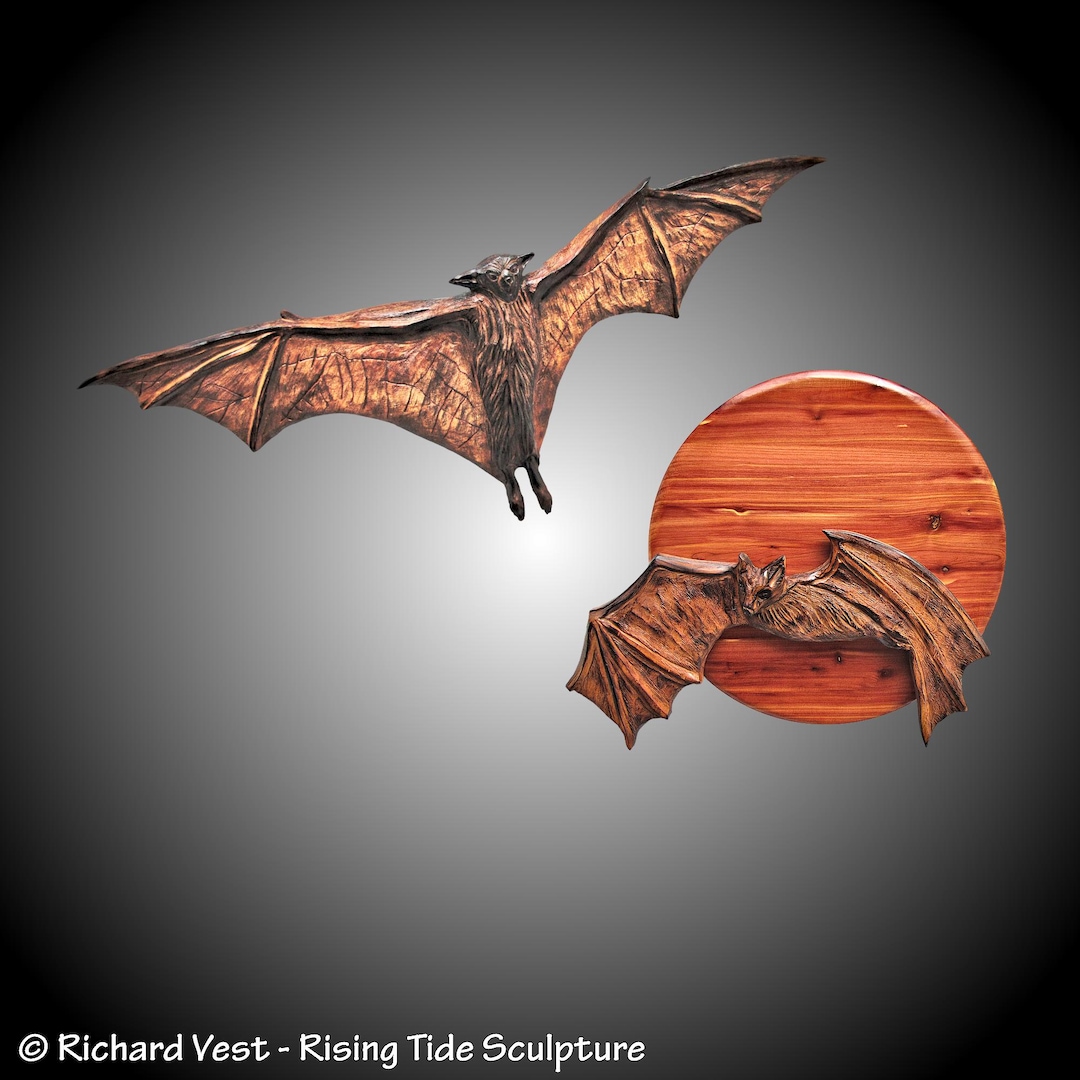 Flying Bat Combination Wall Carvings in Tennessee Red Cedar and Alder ...