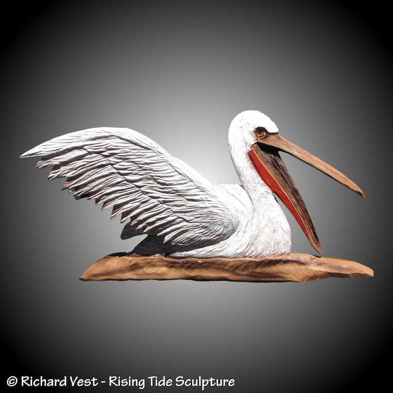 Dalmatian Pelican Hand Carved Wall Sculpture White Stain Lacquer Finish ...