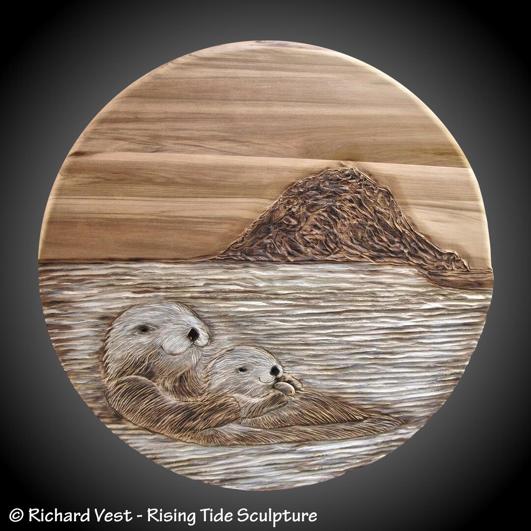 Morro Rock Mother Baby Sea Otters With Abalone Shell Wall Sculpture Red ...