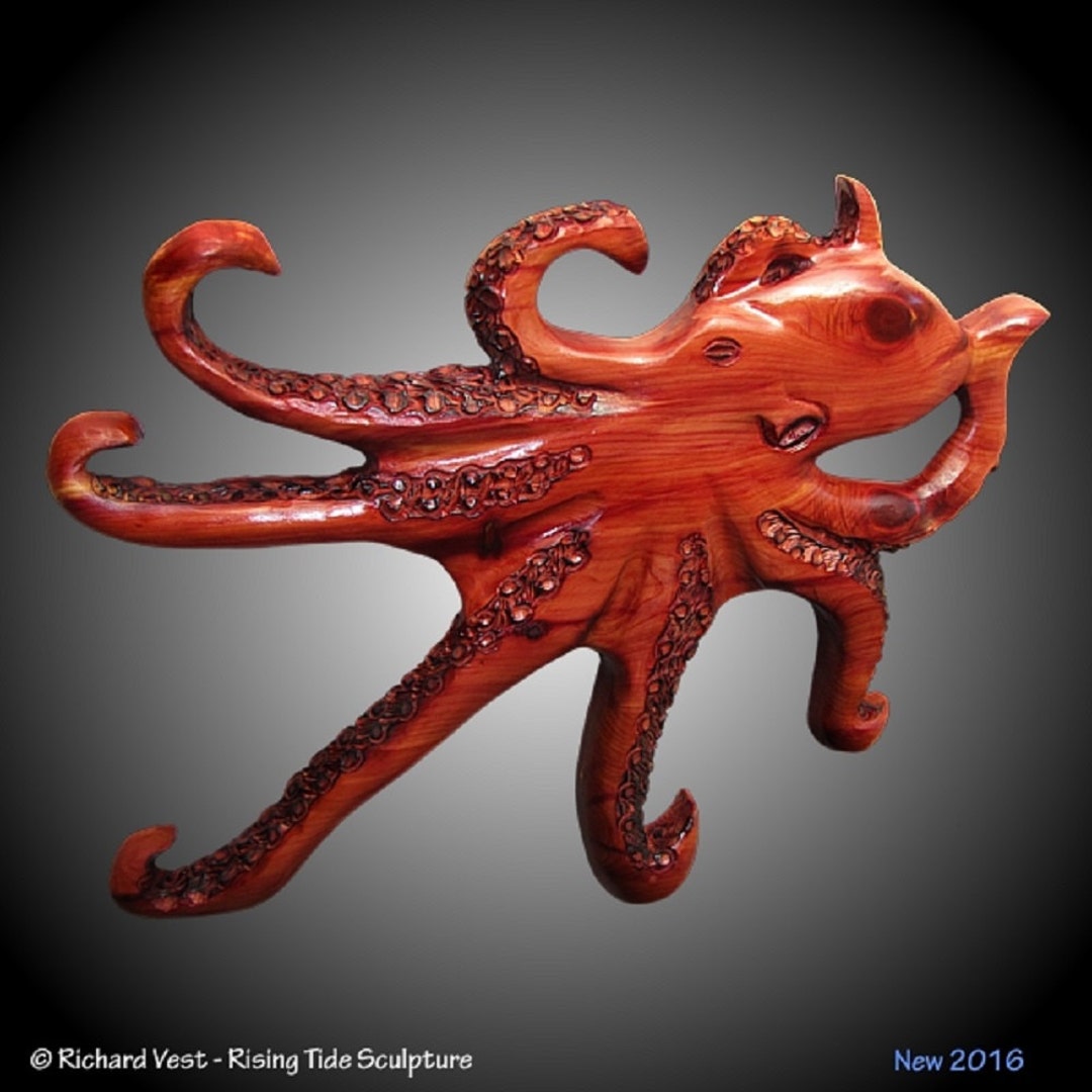 Octopus Wood Wall Hanging Version 9 in Tennessee Red Cedar Hand Carved ...