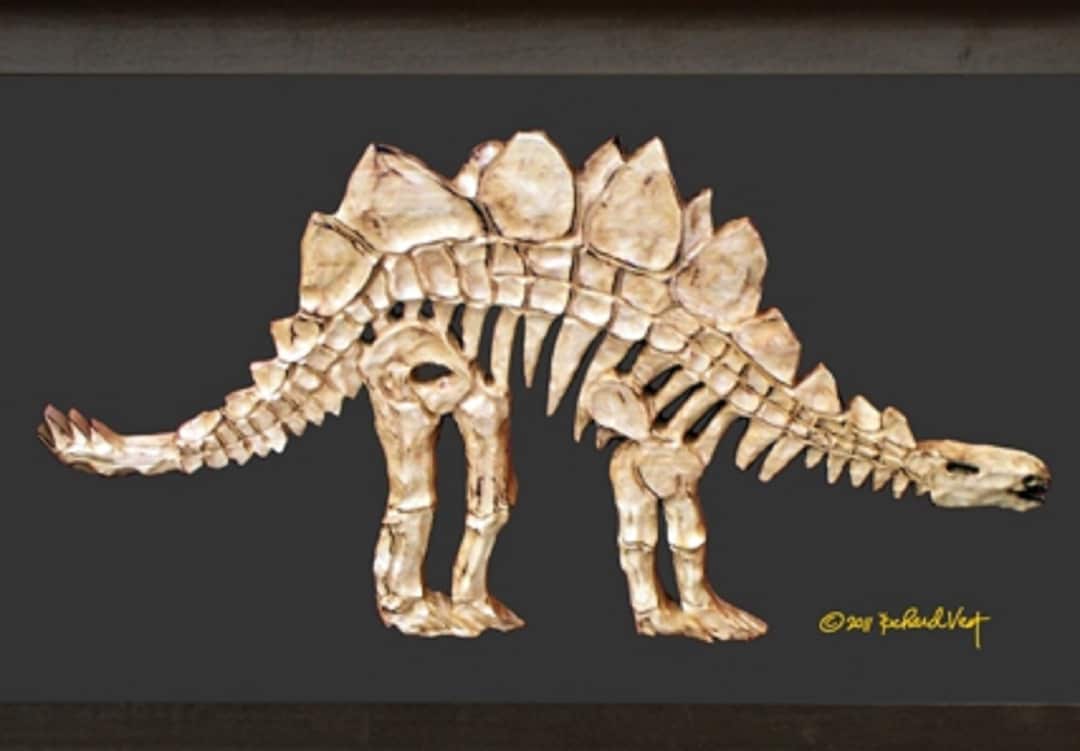 Skeletal Stegosaurus Wall Sculpture Hand Carved in Maple Wood With Tung ...