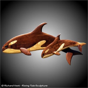 Orca Killer Whales Mother and Calf Wall Hanging in Black Walnut and ...