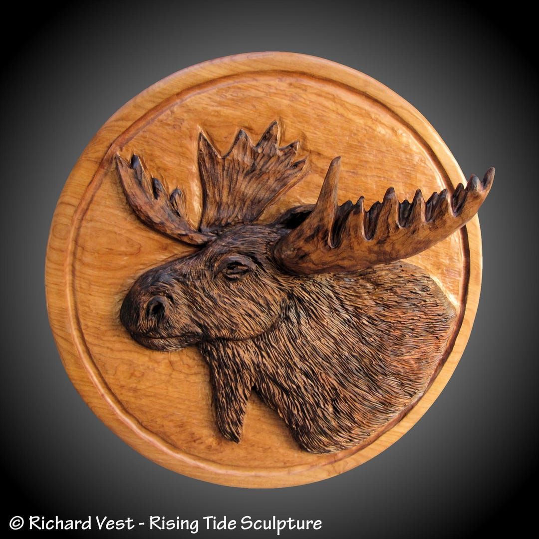 Hand Carved Alder Wood Moose Bust Wall Sculpture - Tung Oil Finish - Etsy