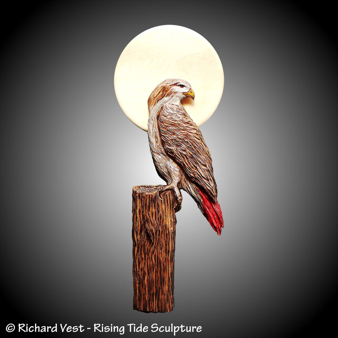 Red Tail Moon Hawk Wall Sculpture Alder-maple Wood - Etsy