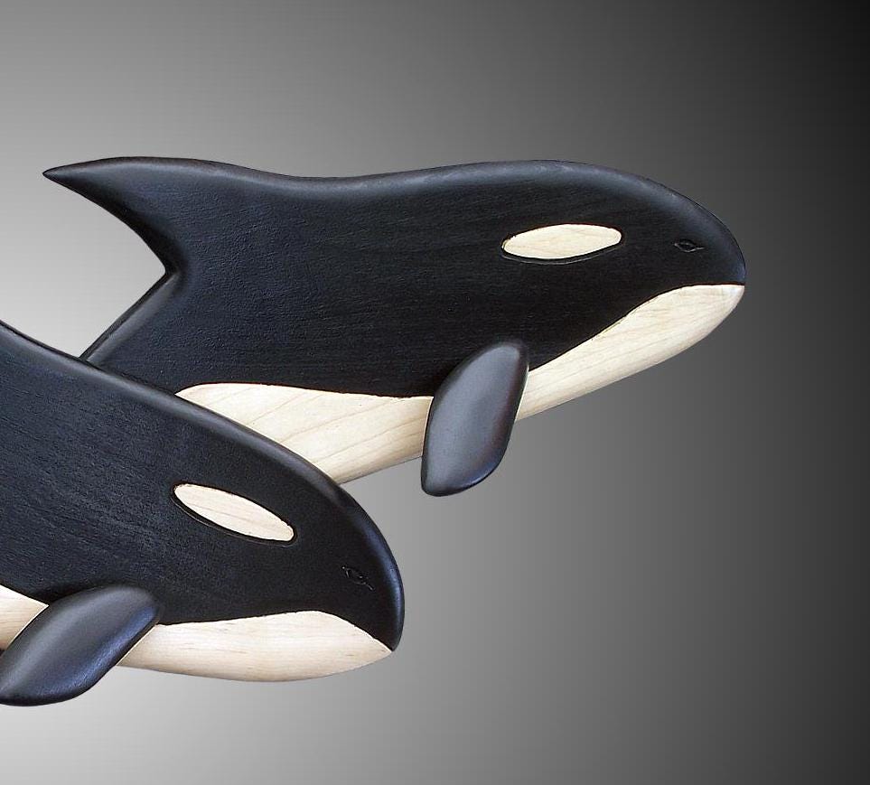 Hand Carved Orca Wall Sculpture: Alder & Maple Wood Whale Decor - Etsy