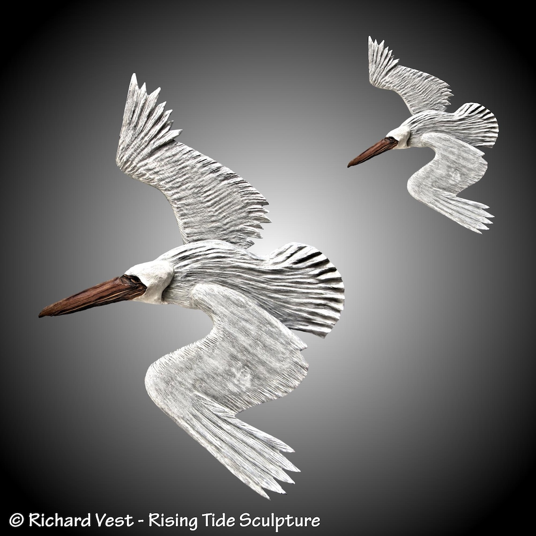 Flying Pelicans Alder Wood Wall Carvings White Staining for Home or ...