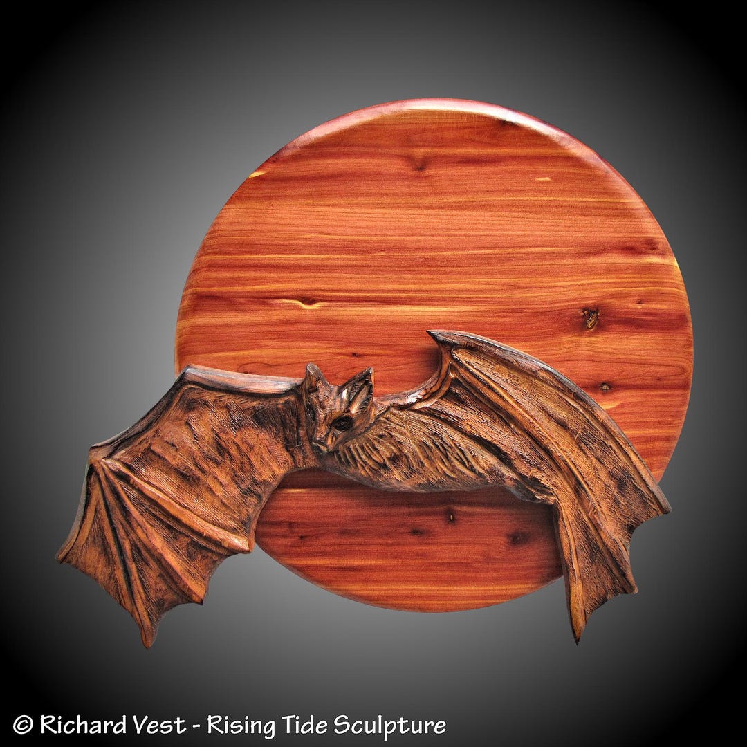 Blood Moon Flying Bat Wall Carving in Alder Wood Tennessee Red Cedar ...