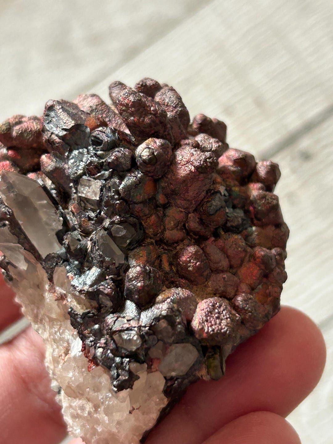 Rainbow Goethite on Quartz Plate AKA Blacknite of Covellite and Bornite ...
