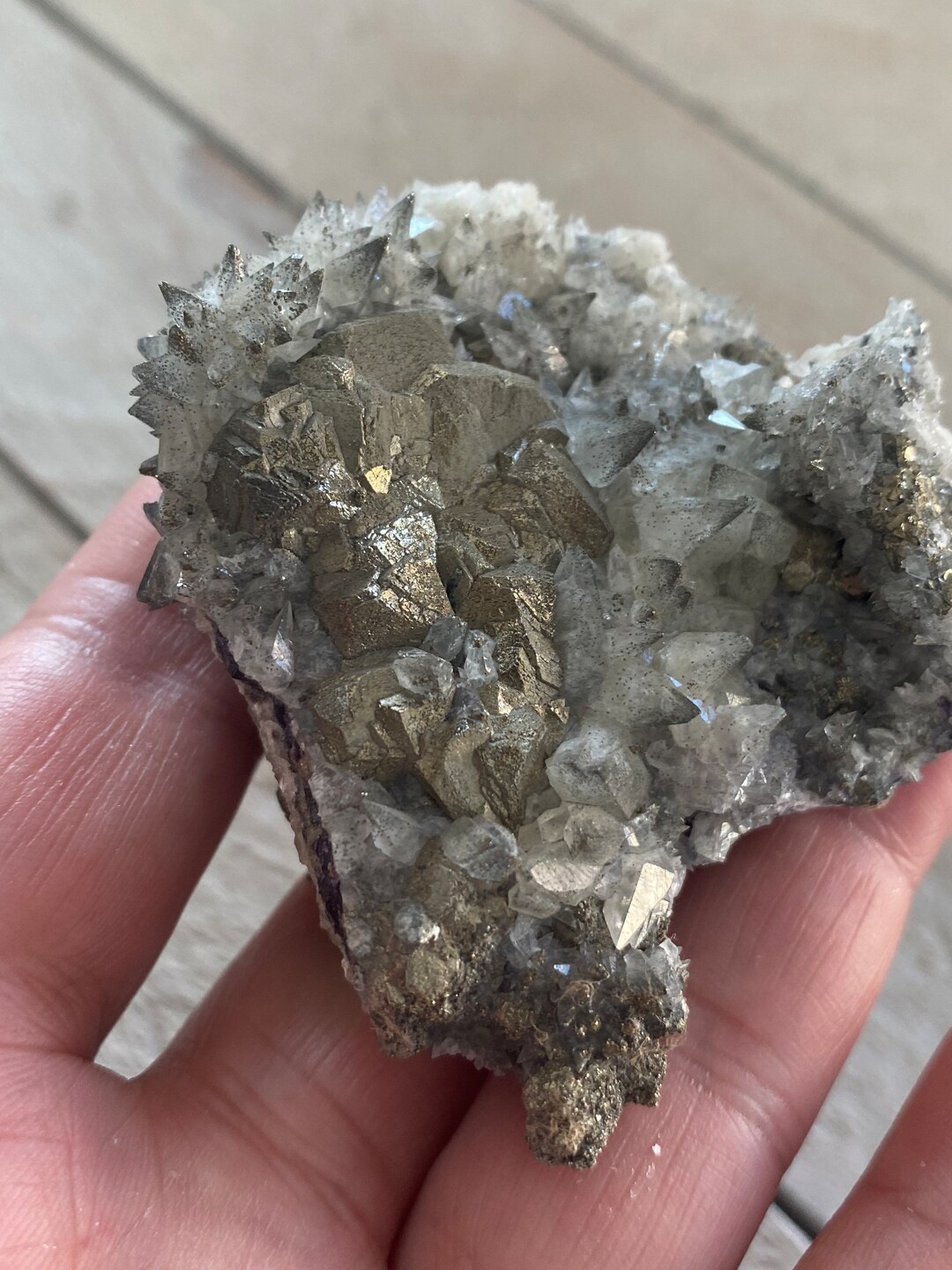 Phantom Calcite Pyrite on Clear Dogtooth Calcite Sparkly Pyrite Infused ...