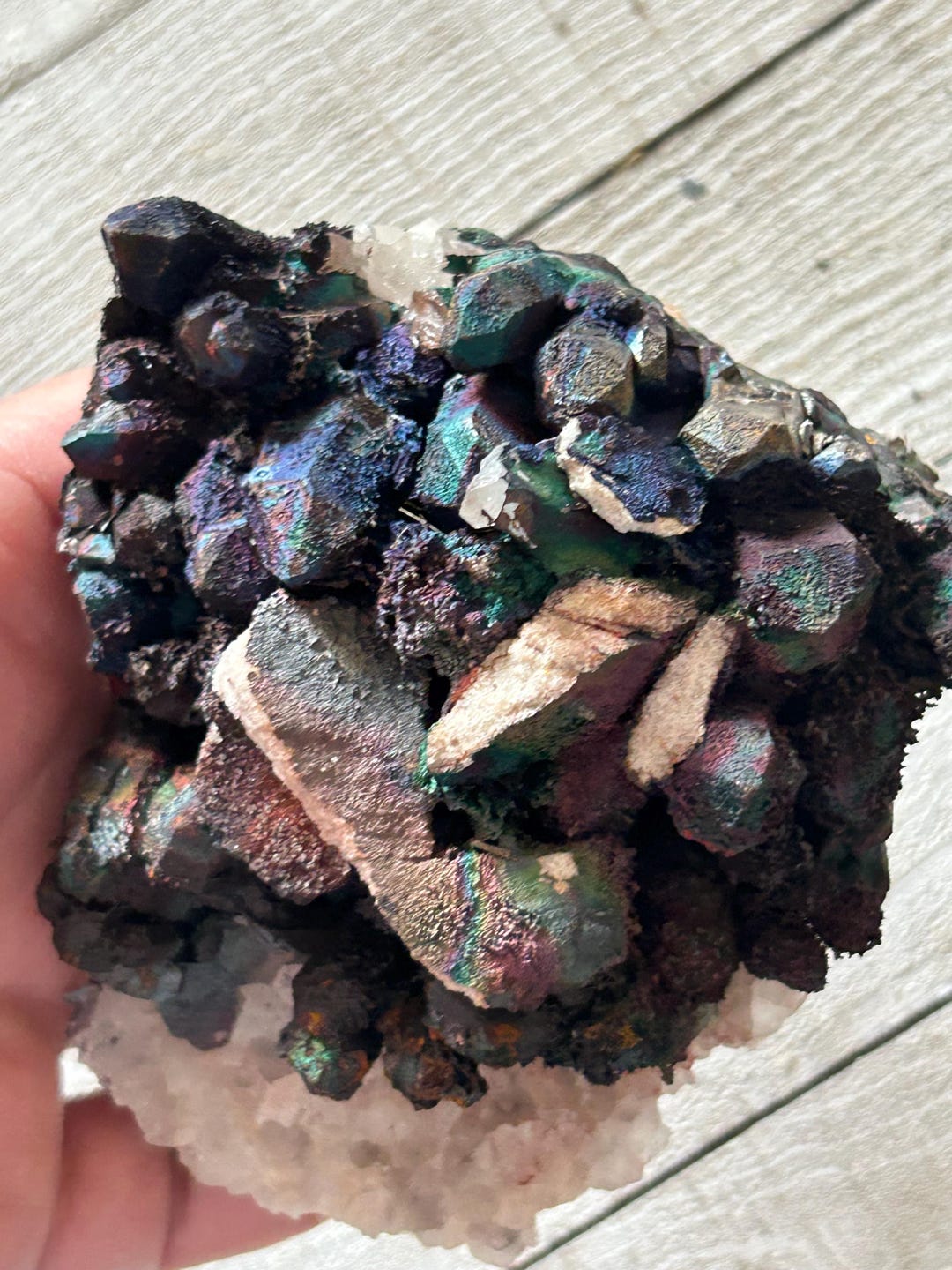 Rainbow Goethite on Quartz Plate AKA Blacknite of Covellite and Bornite ...