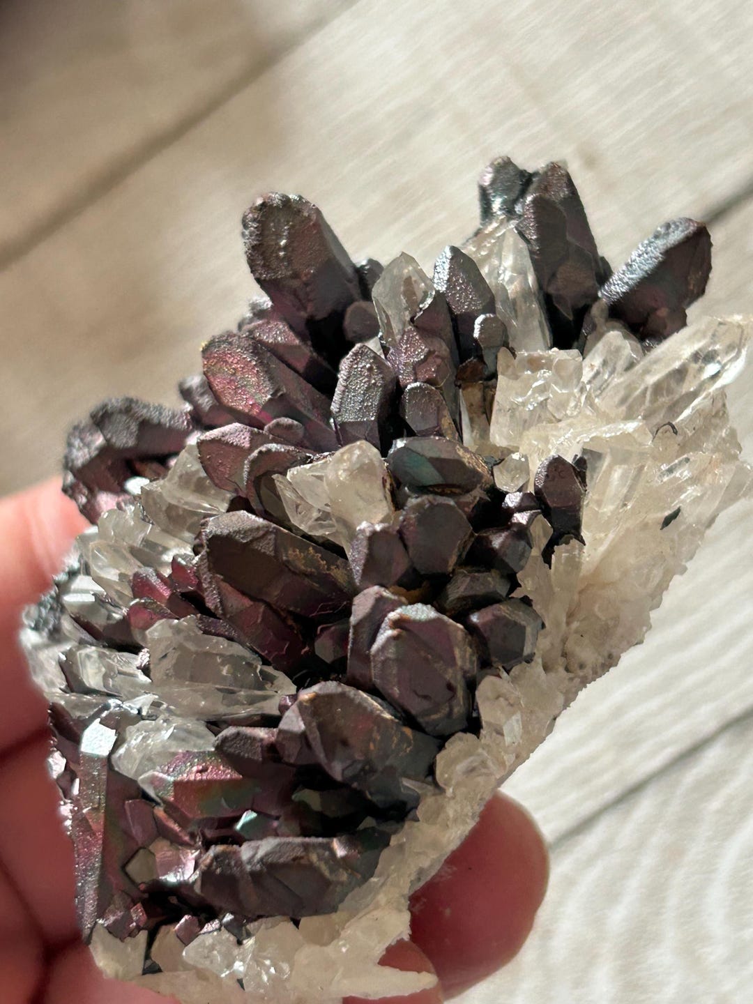 Rainbow Goethite on Quartz Plate AKA Blacknite of Covellite and Bornite ...