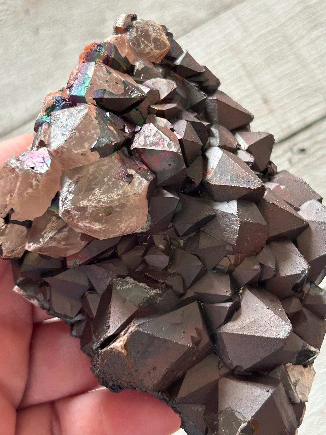 Rainbow Goethite on Quartz Plate AKA Blacknite of Covellite and Bornite ...