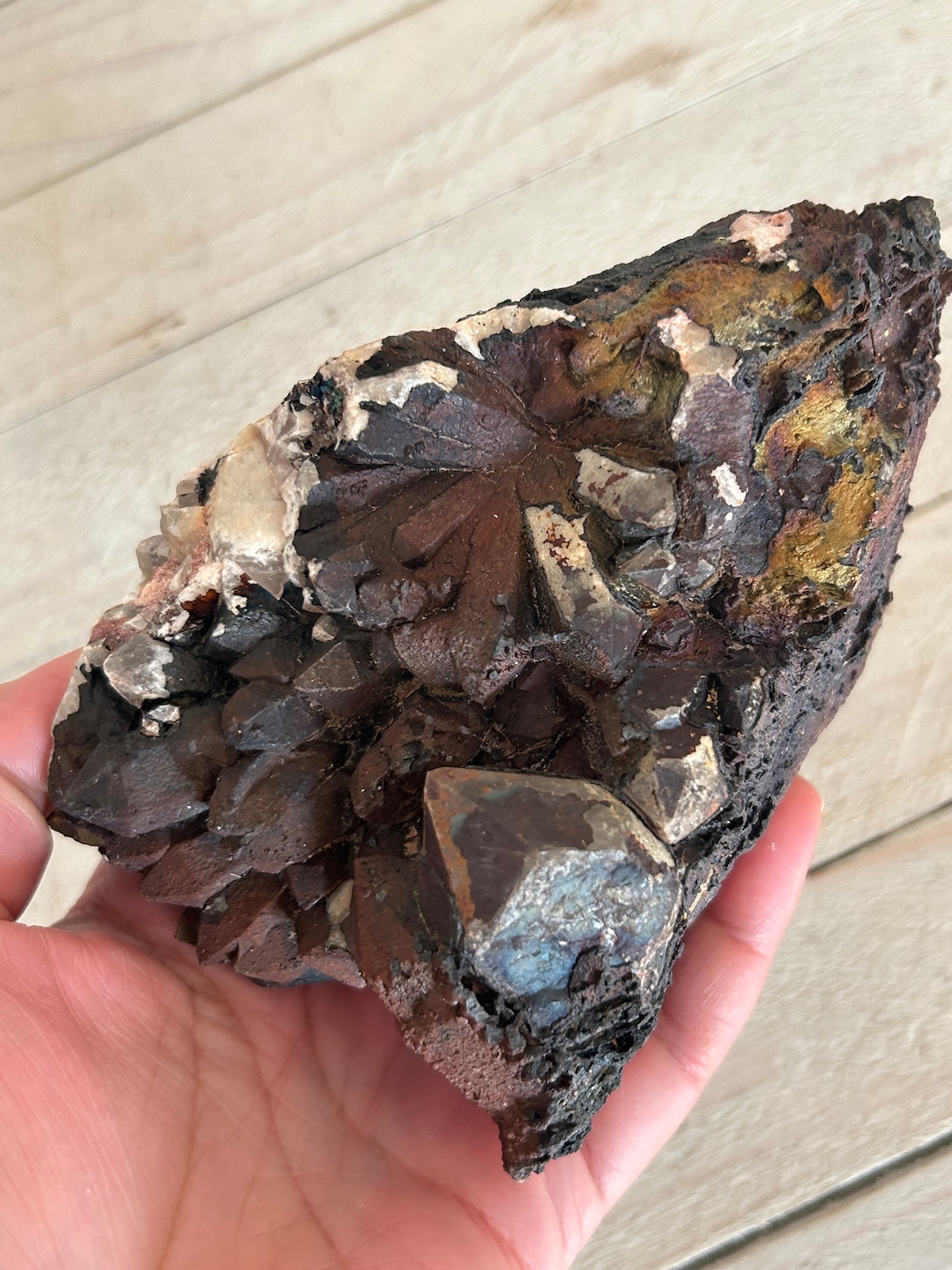 Rainbow Goethite on Quartz Plate AKA Blacknite of Covellite and Bornite ...