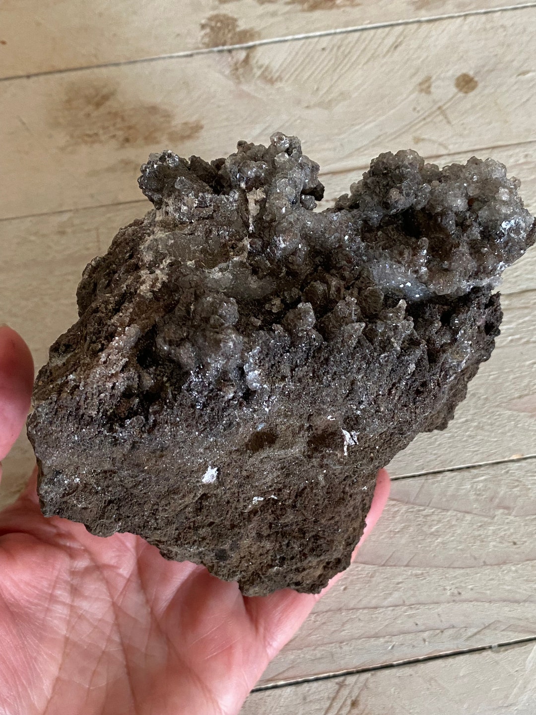 Calcite on Black Goethite Cluster Volcanic From Santa Eulalia Mexico ...