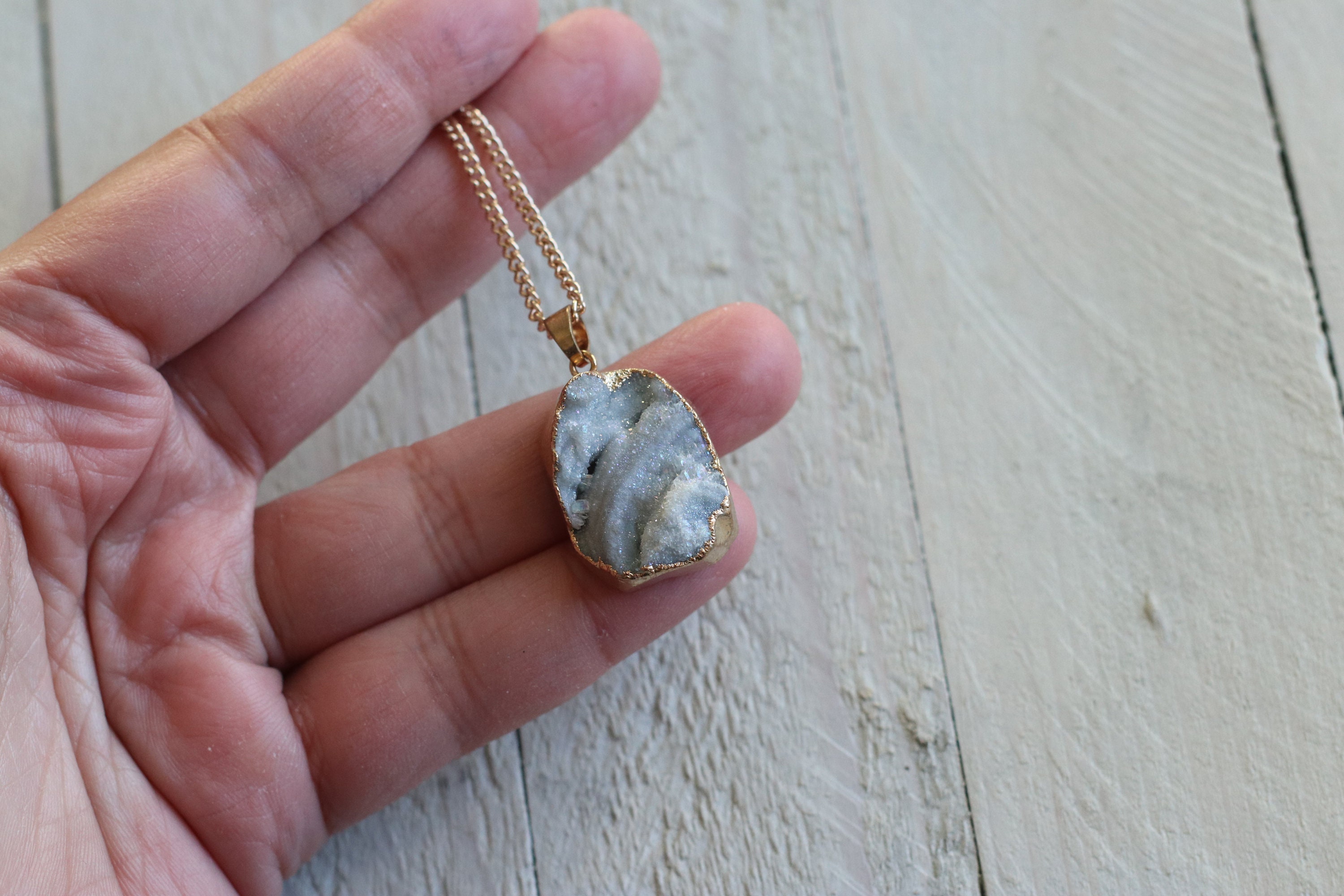 Rainbow Aura Crystal Chalcedony Necklace. Angelic Opal Aura - Etsy
