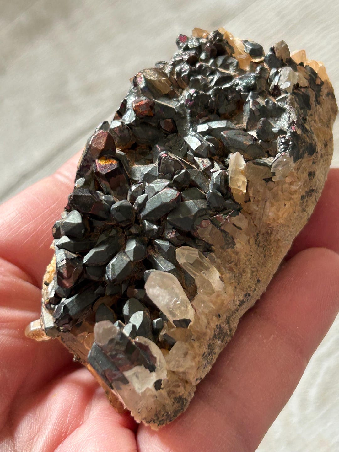 Rainbow Goethite on Quartz Plate AKA Blacknite of Covellite and Bornite ...