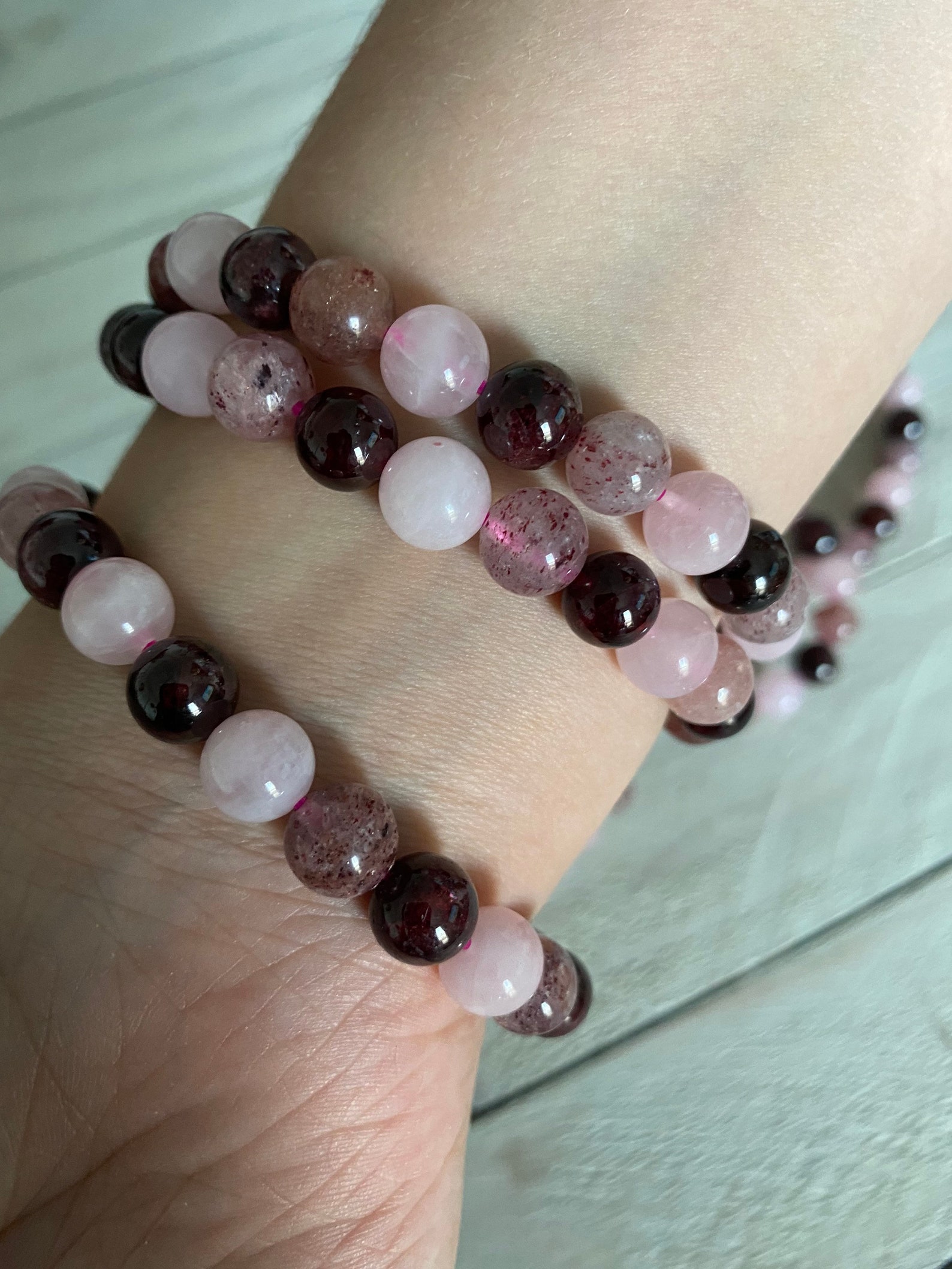 Garnet Rose Quartz Strawberry Quartz Bracelet: Love Energy Crystal ...