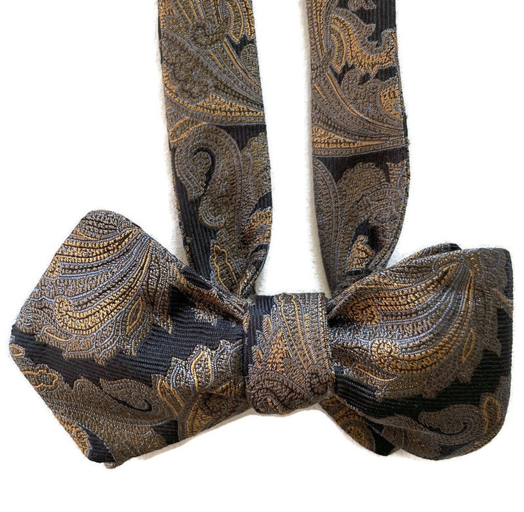 Handcrafted Silk Bow Tie - Black Brocade - One-of-a-kind - Self-tie or ...