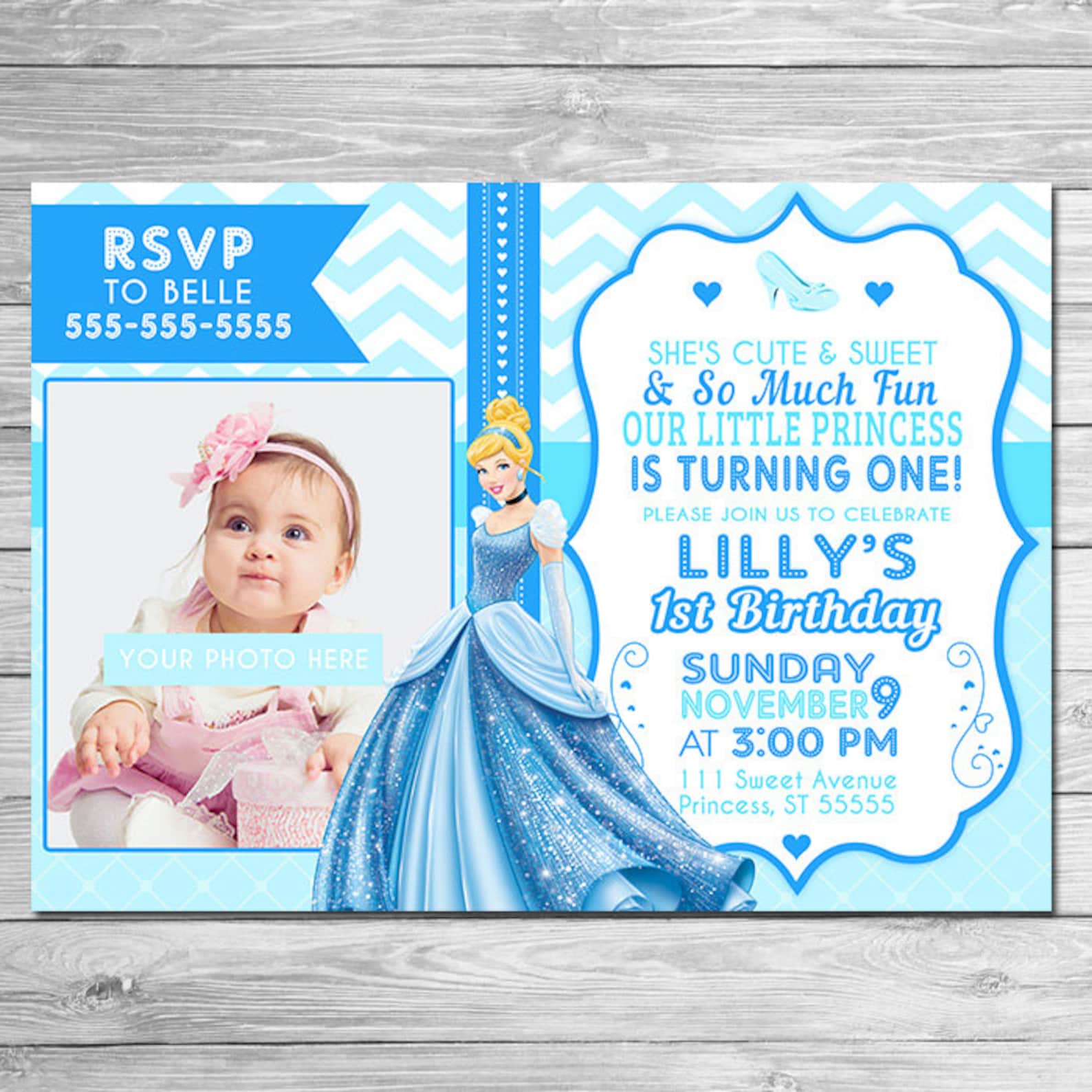 Cinderella Invitation Photo Invite // Cinderella Birthday | Etsy