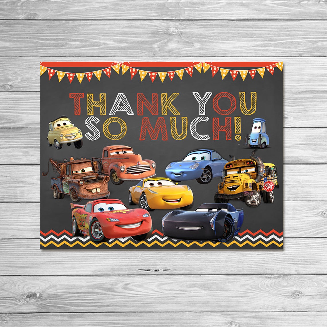 Disney Cars 3 Thank You Card - Instant Download Chalkboard - Disney ...