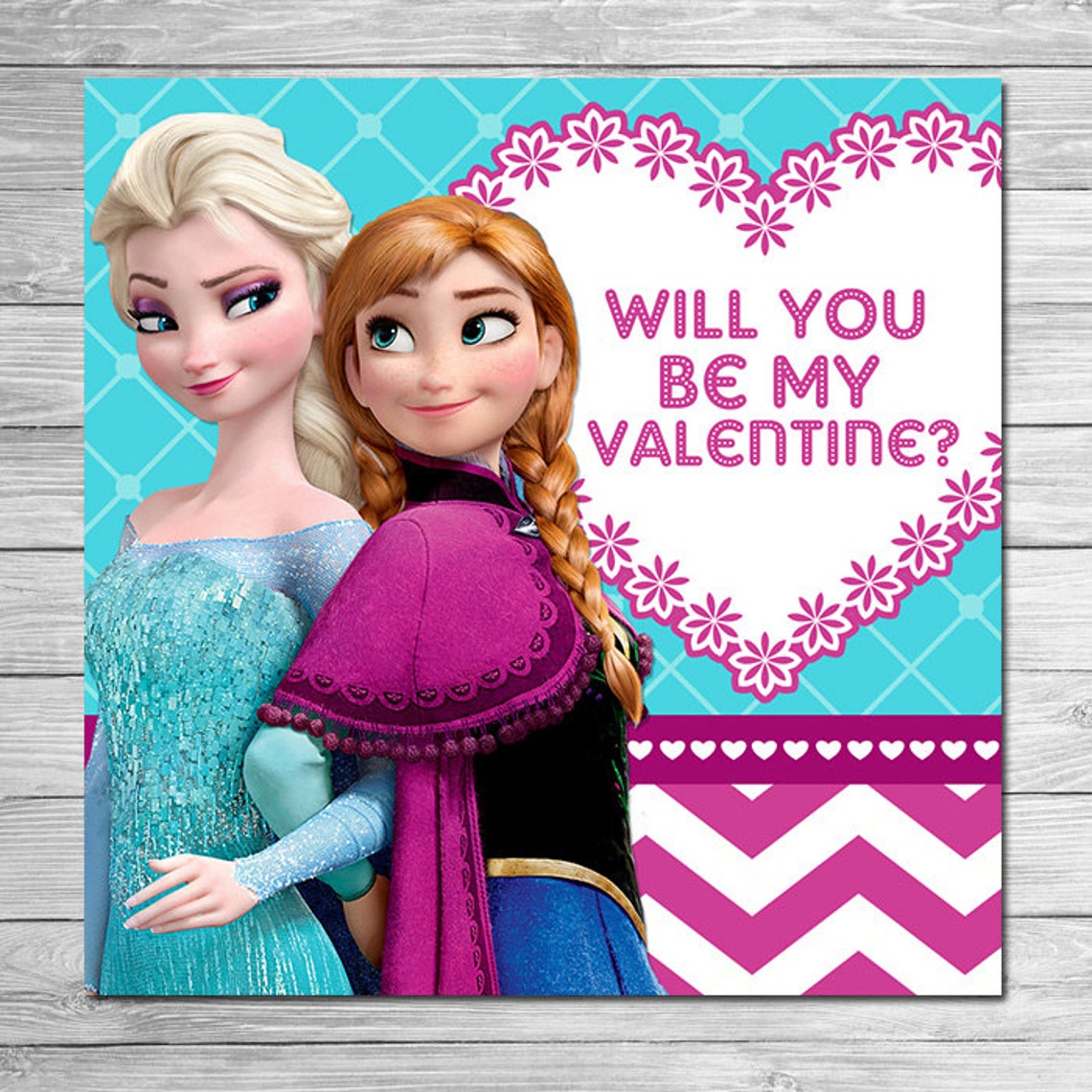 Printable Frozen Valentine's Day Card - Anna Elsa Chevron // Valentines ...